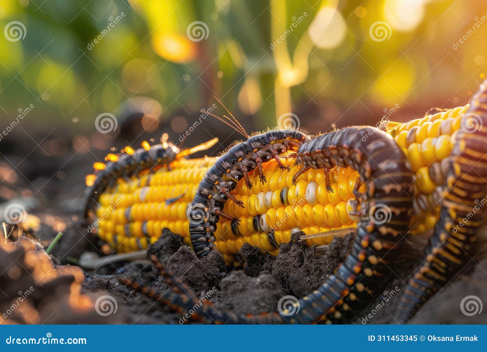 Many Worms Eats Corn Cobs On Corn Field, Hungry Caterpillars Eats Corn ...