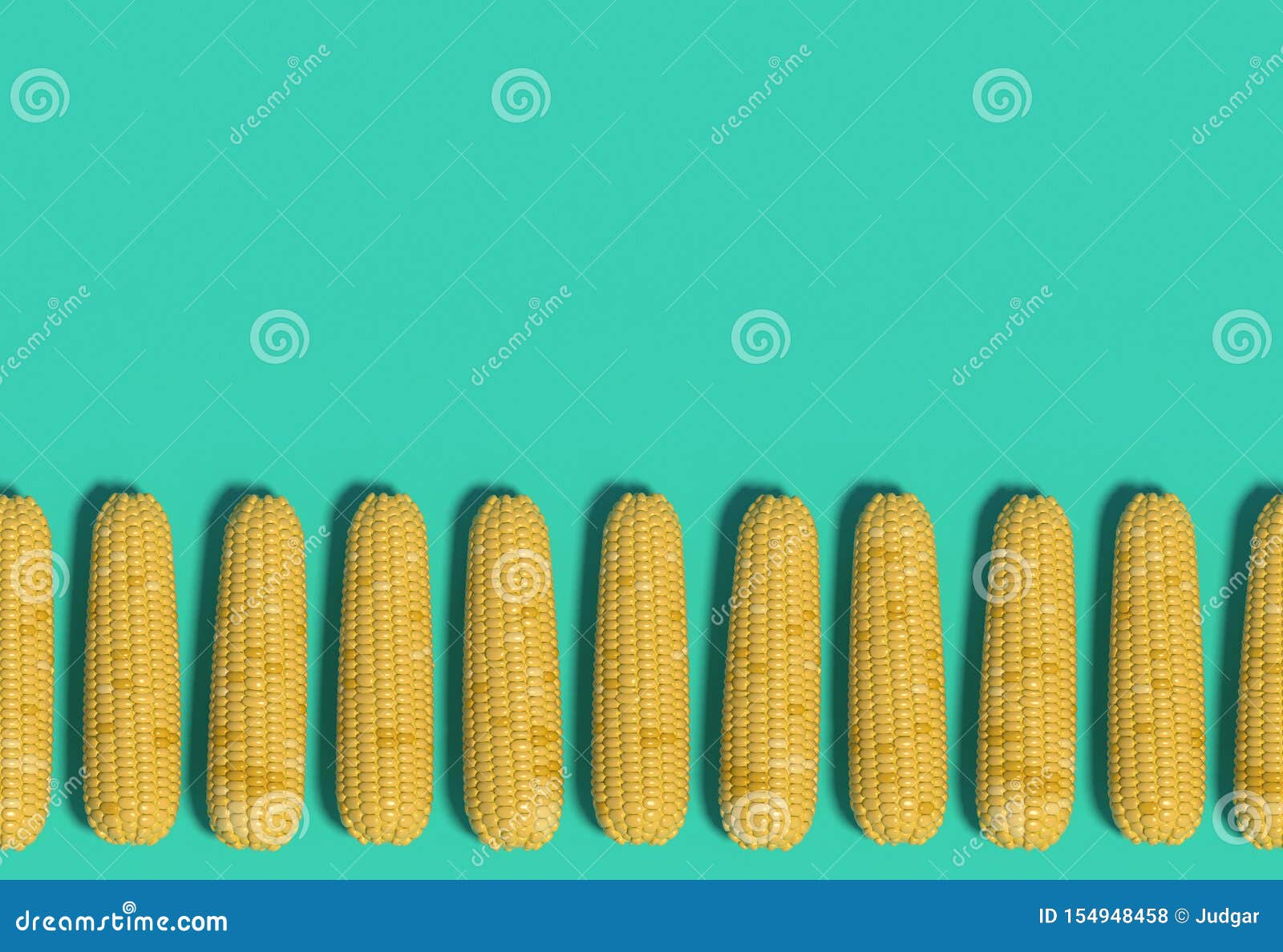 Many Yellow Corn Cobs Lie in a Row on a Turquoise Background. Creative ...