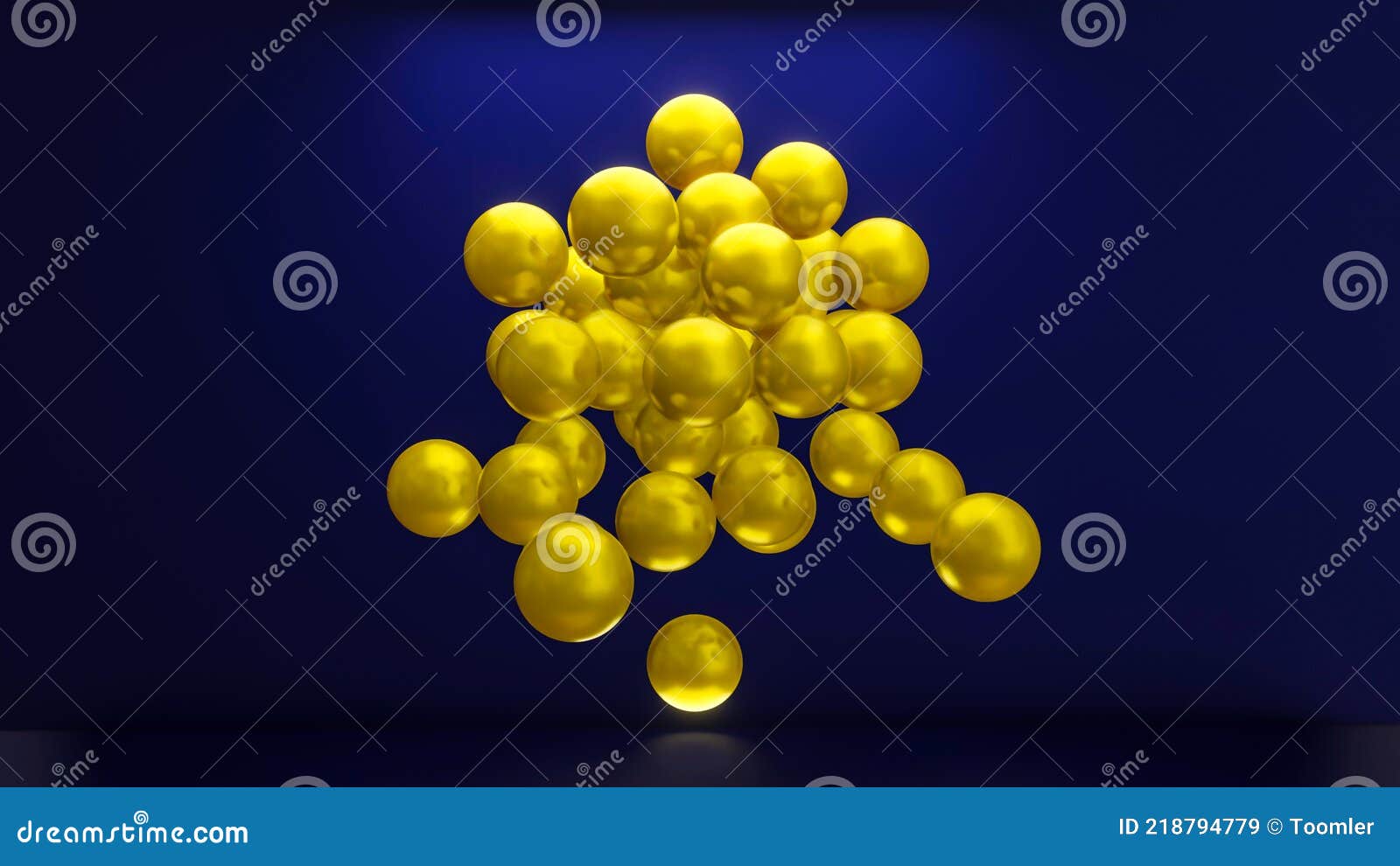 Many Yellow Smooth Spheres on a Blue Background. 3d Render Stock ...