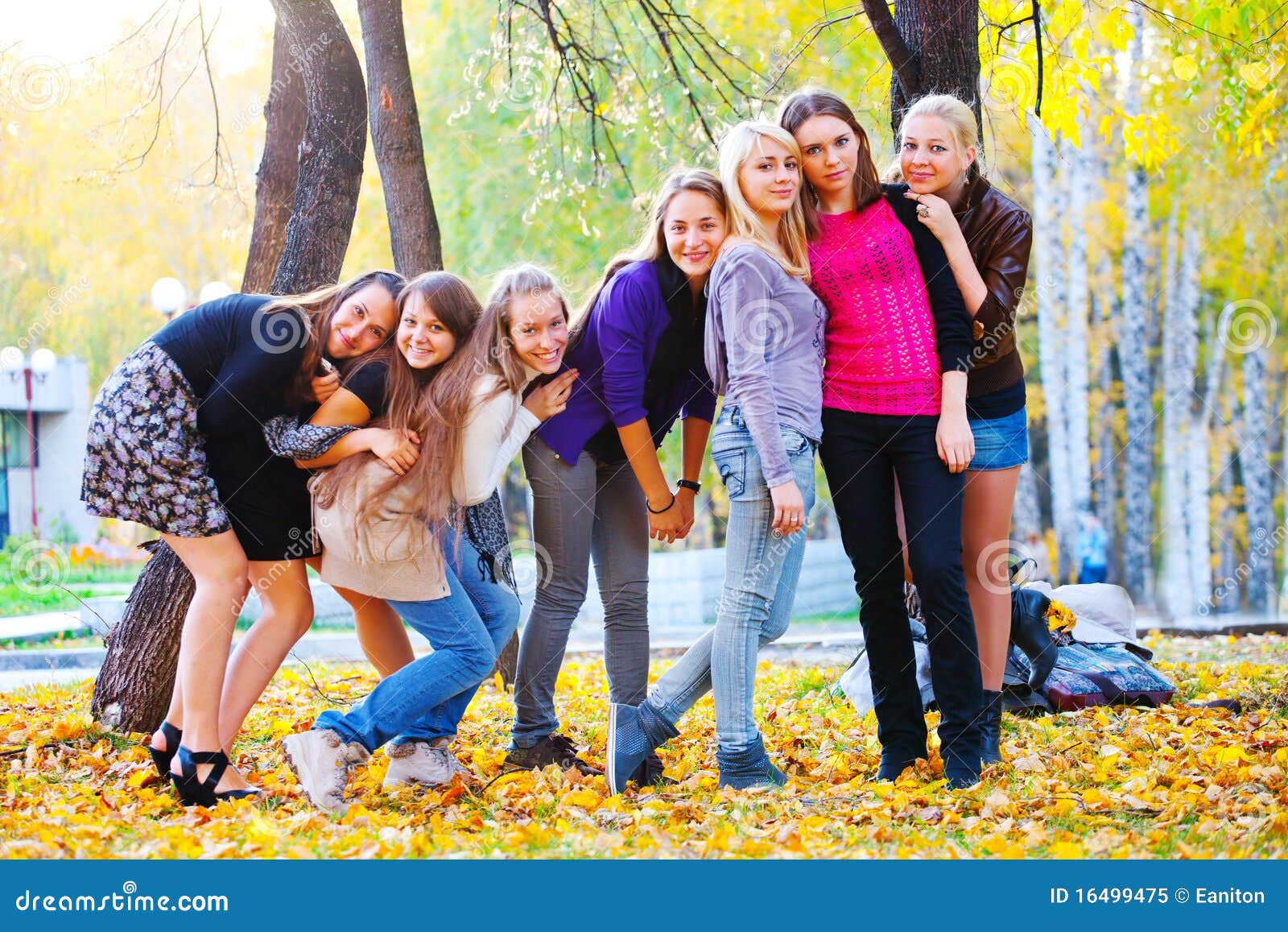 Many Young Girls in the Park Stock Image - Image of stand, jeans: 16499475