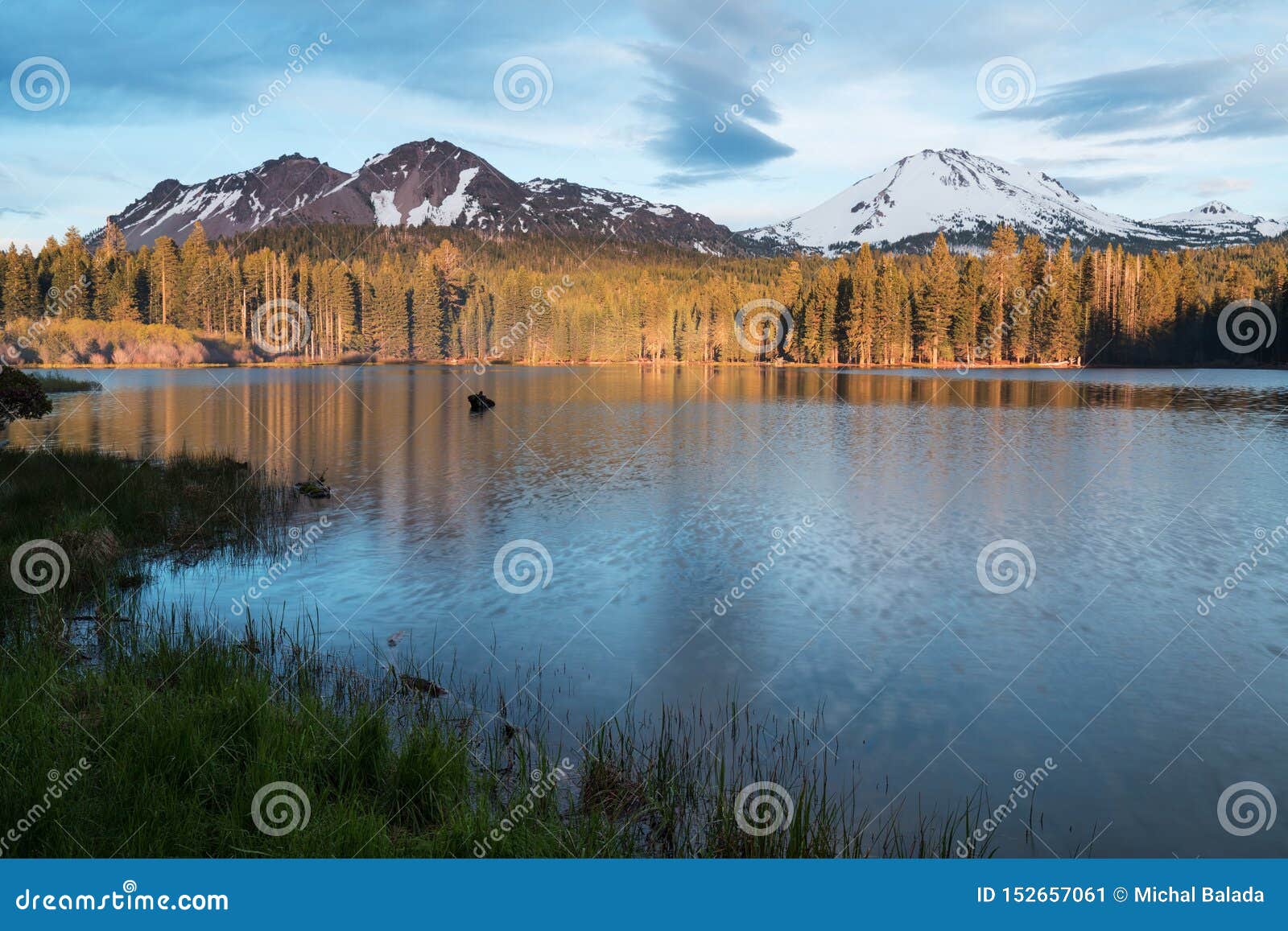 Manzanita Lake In Lassen Volcanic National Park With Reflection Of