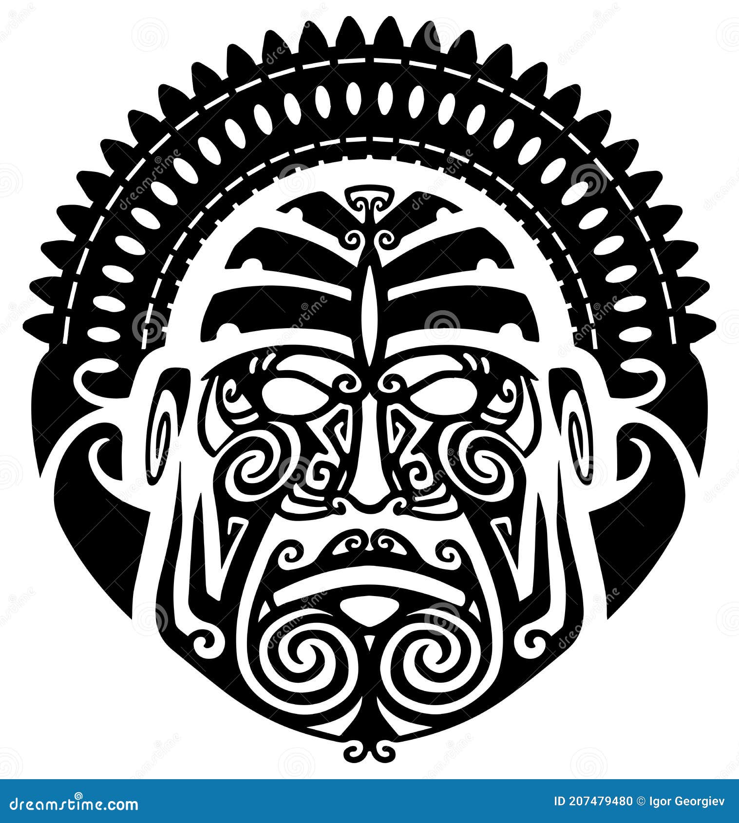 Maori God Tumatauenga Tattoo Flash. Stock Vector - Illustration of ...