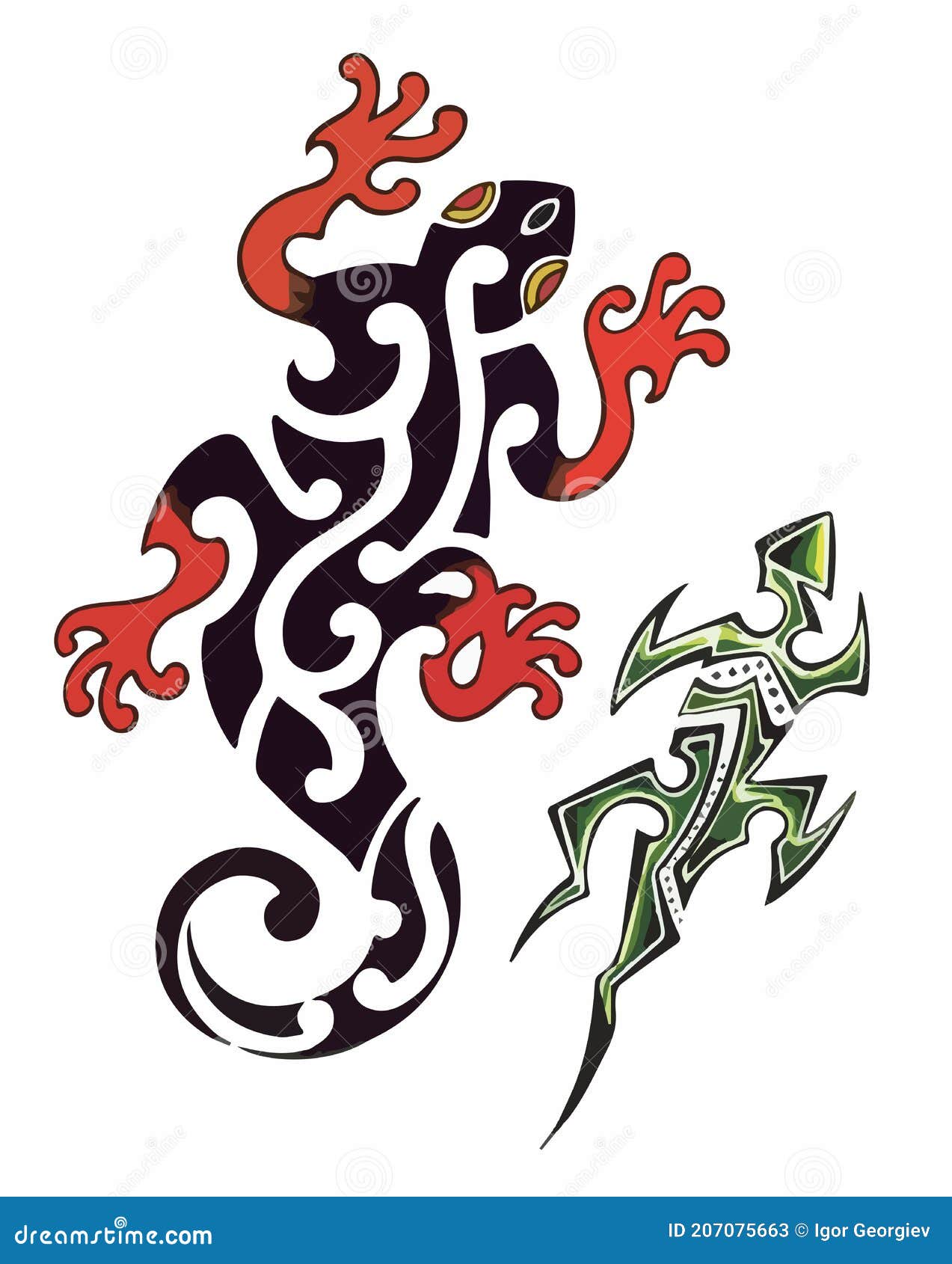 Maori Lizard flash tattoo. stock vector. Illustration of flash - 207075663