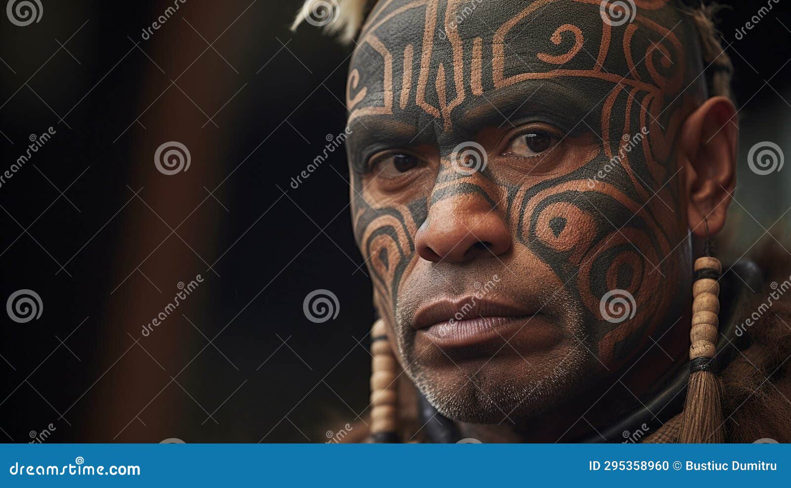 Maori Man with Painted Face Looking at Camera. Close Up Portrait Stock ...
