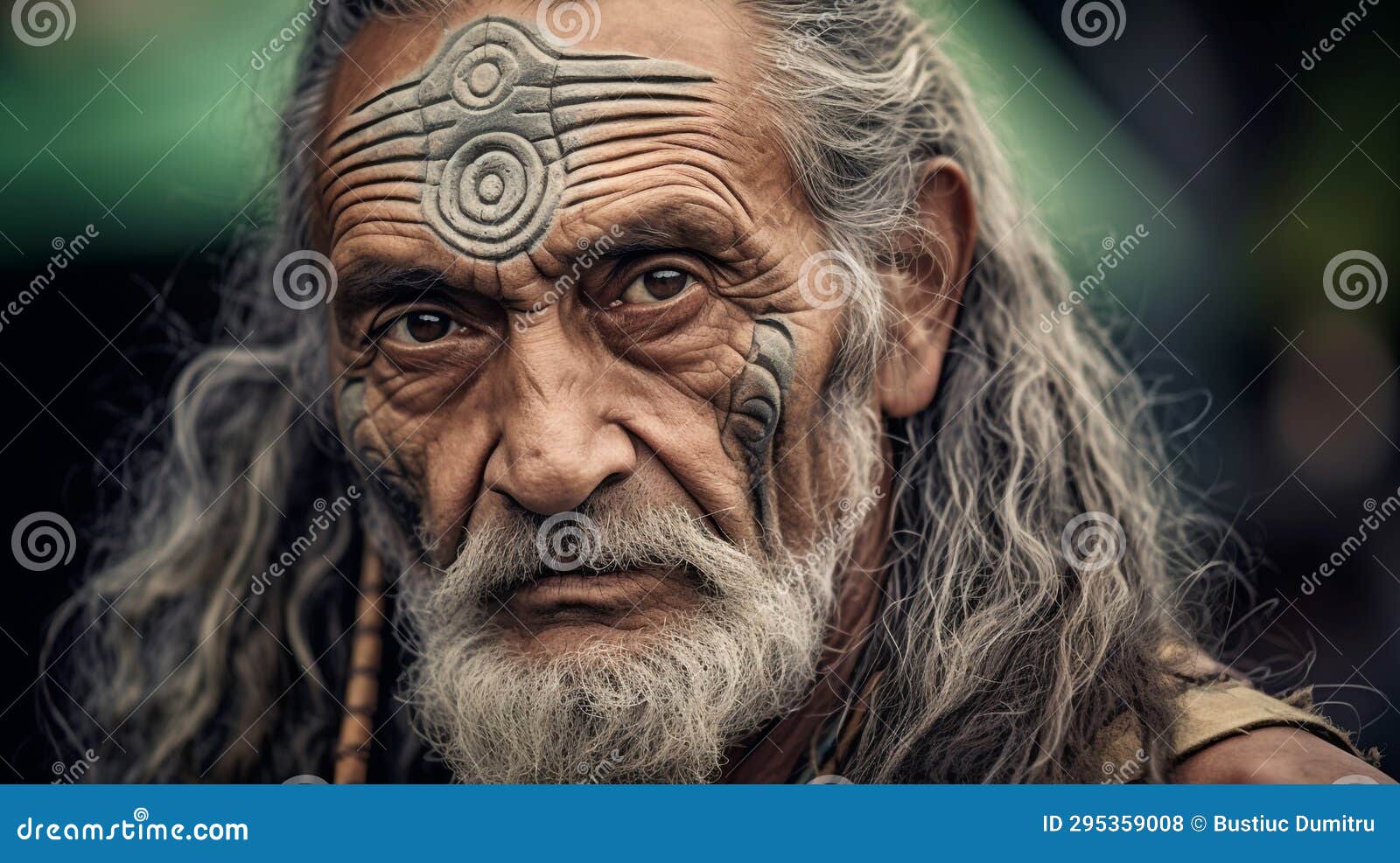 Maori Man with Painted Face Looking at Camera. Close Up Portrait Stock ...