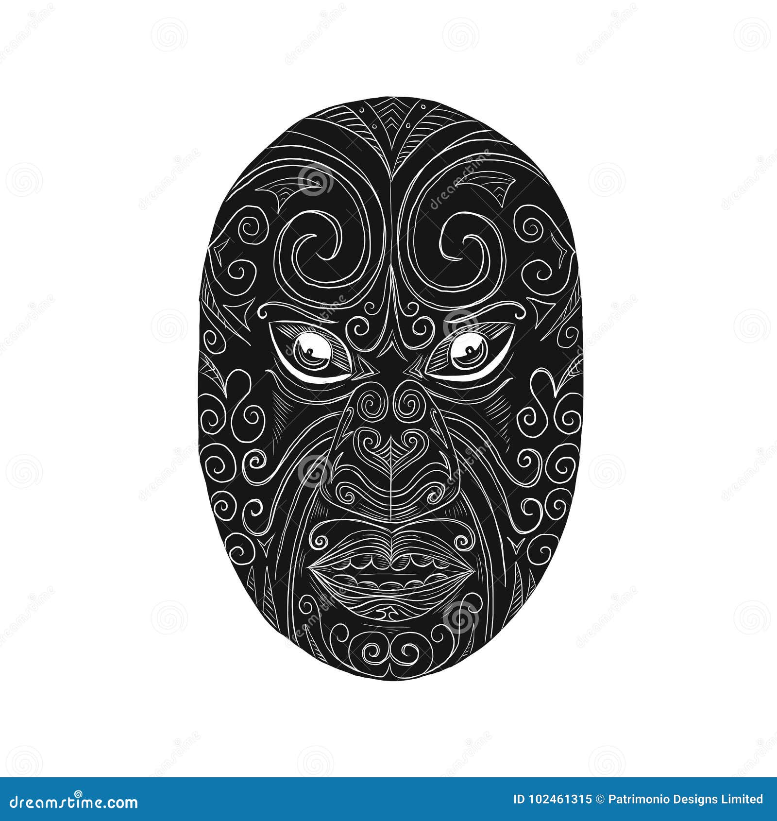 Maori Mask Scratchboard ilustración del vector. Ilustración de ...