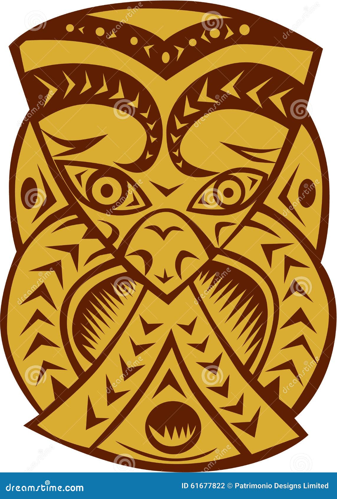 Maori Mask Woodcut ilustração stock. Ilustração de tatuagem - 61677822