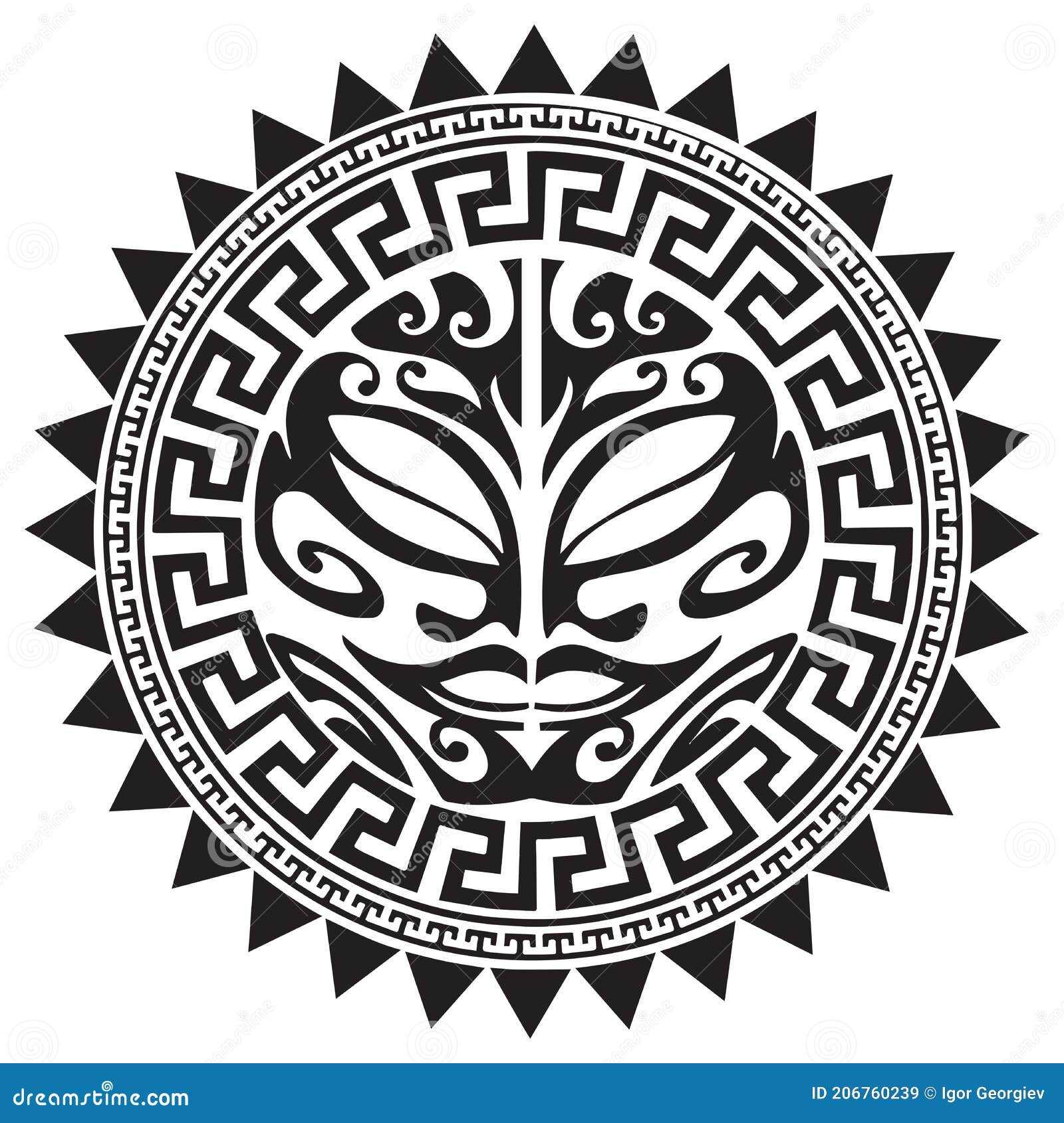 Maori Sun Tattoo Flash. Set of Labels and Elements. Vector Set ...