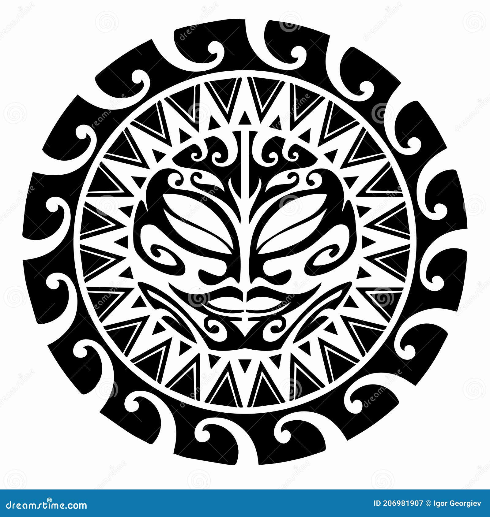 Maori Sun Tattoo Flash. Set of Labels and Elements. Vector Set ...