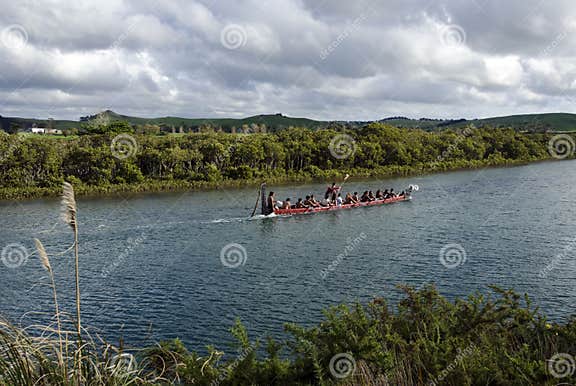 Maori War Waka Canoe foto de archivo editorial. Imagen de tradicional ...