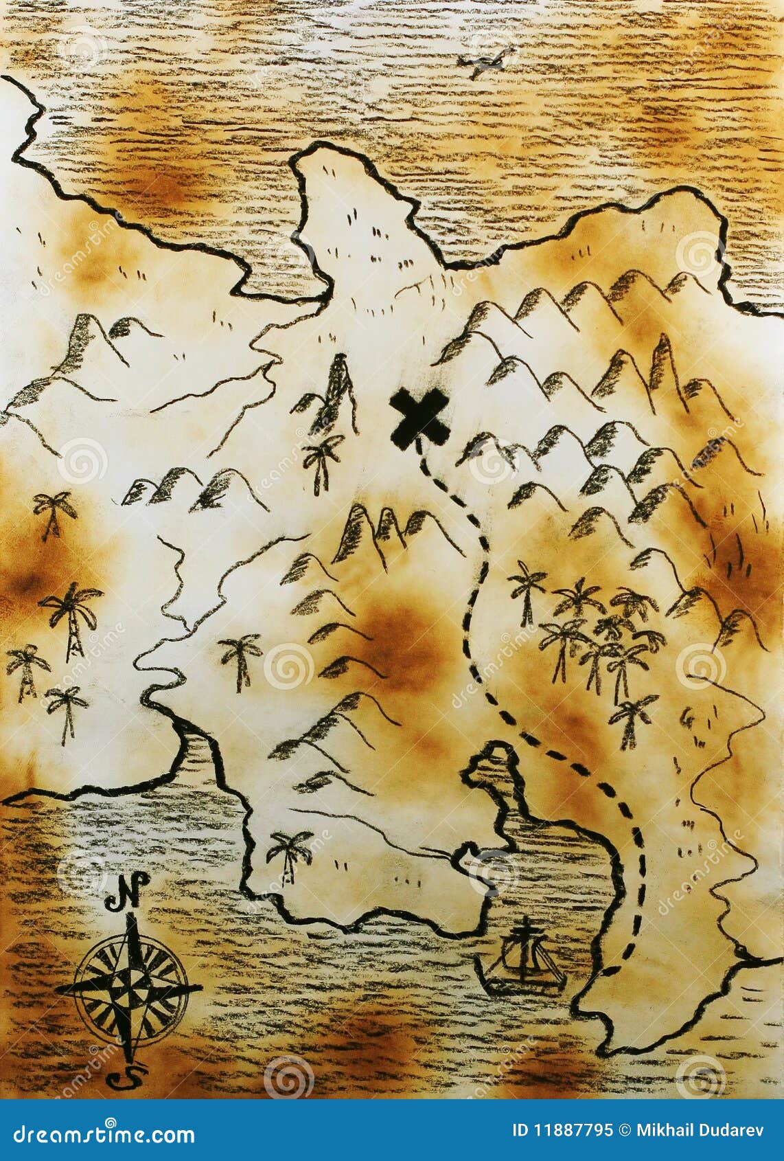 Map of the island stock illustration. Illustration of ancient - 11887795