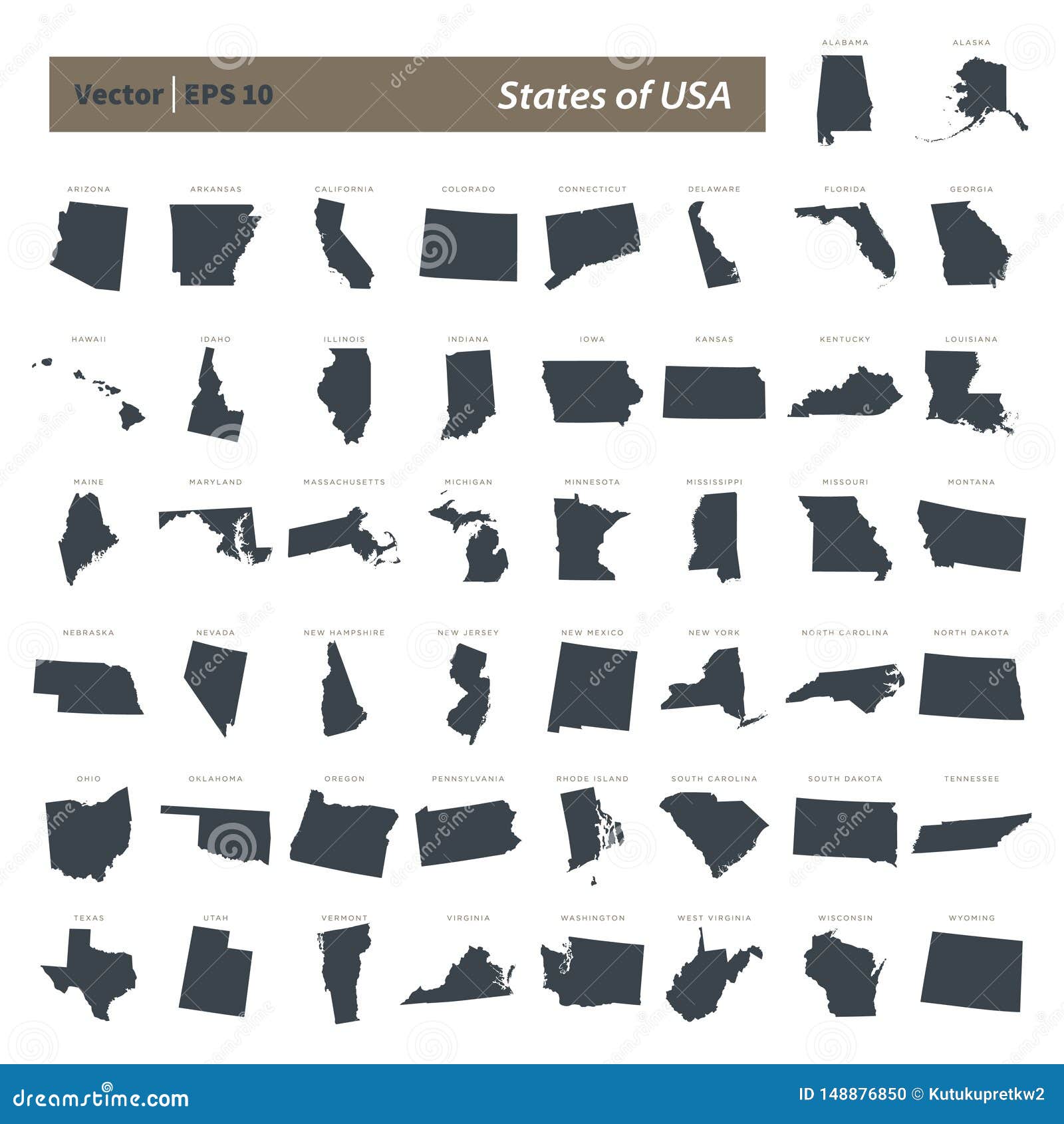 States of US Map Set Vector Template Illustration Design Stock Vector ...