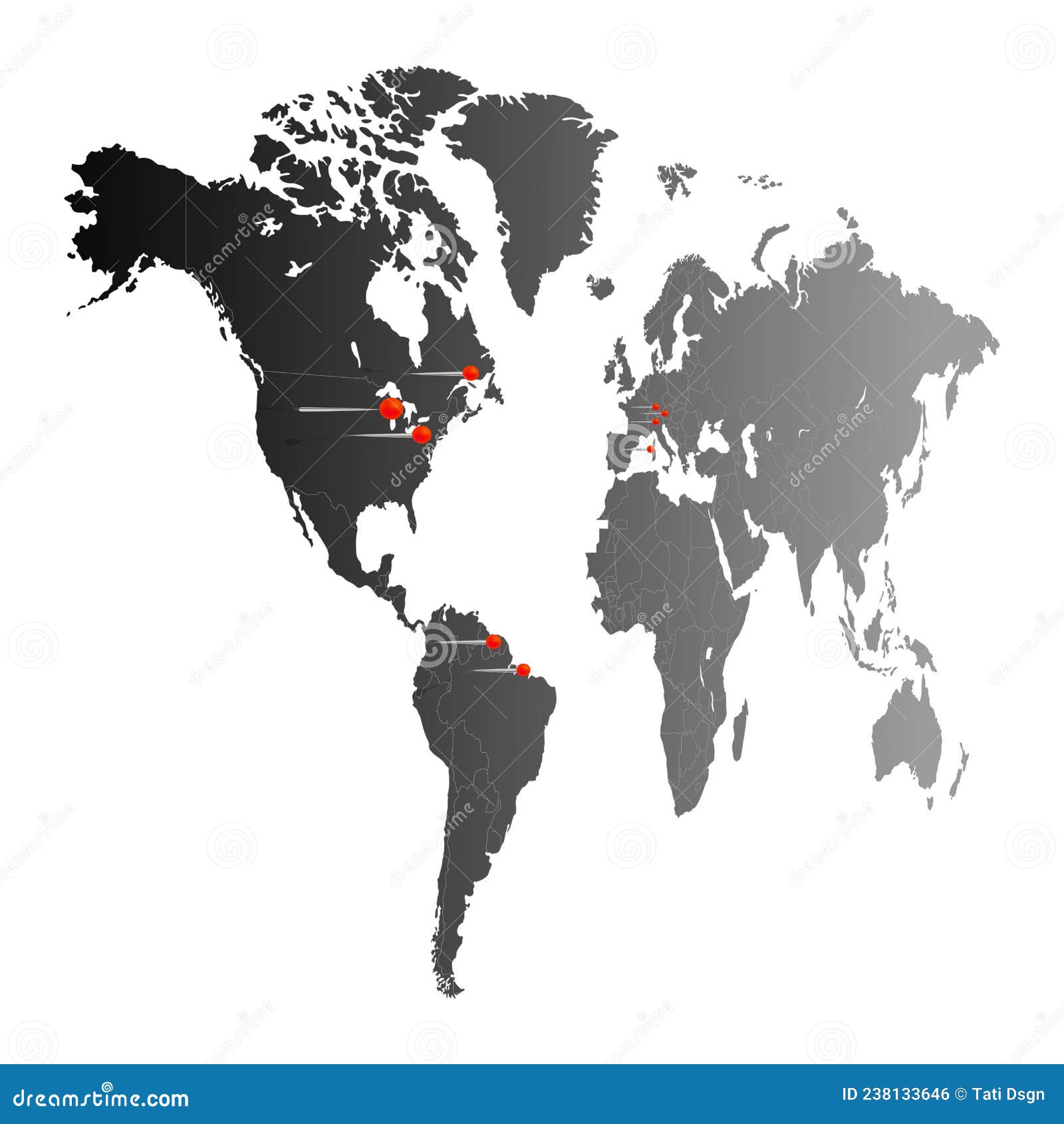 Gray Map GPS Technology. World Travel with Location Signs Stock Vector ...