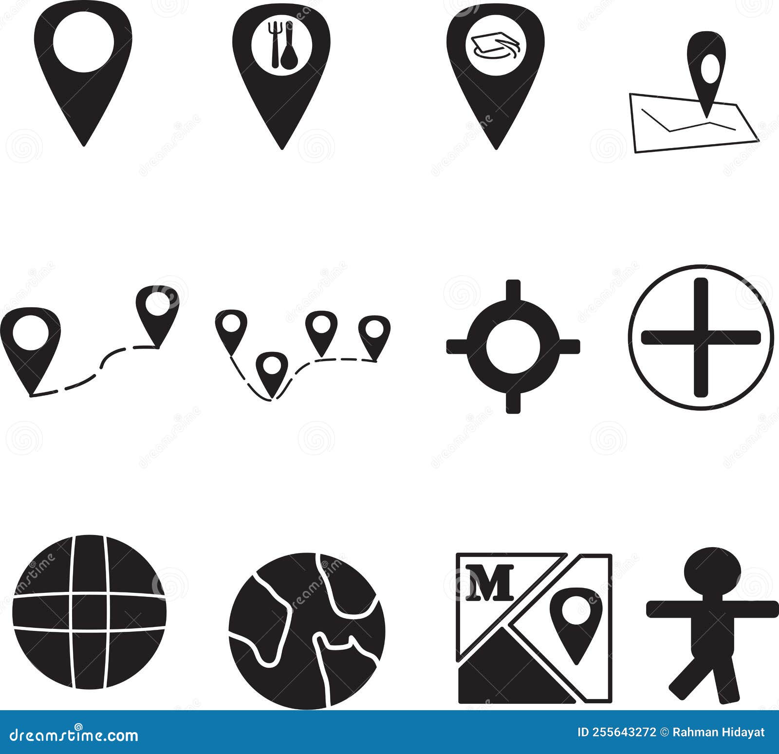 Icon Set Pack Hd 2d Black and White Map with Various Icon Stock ...