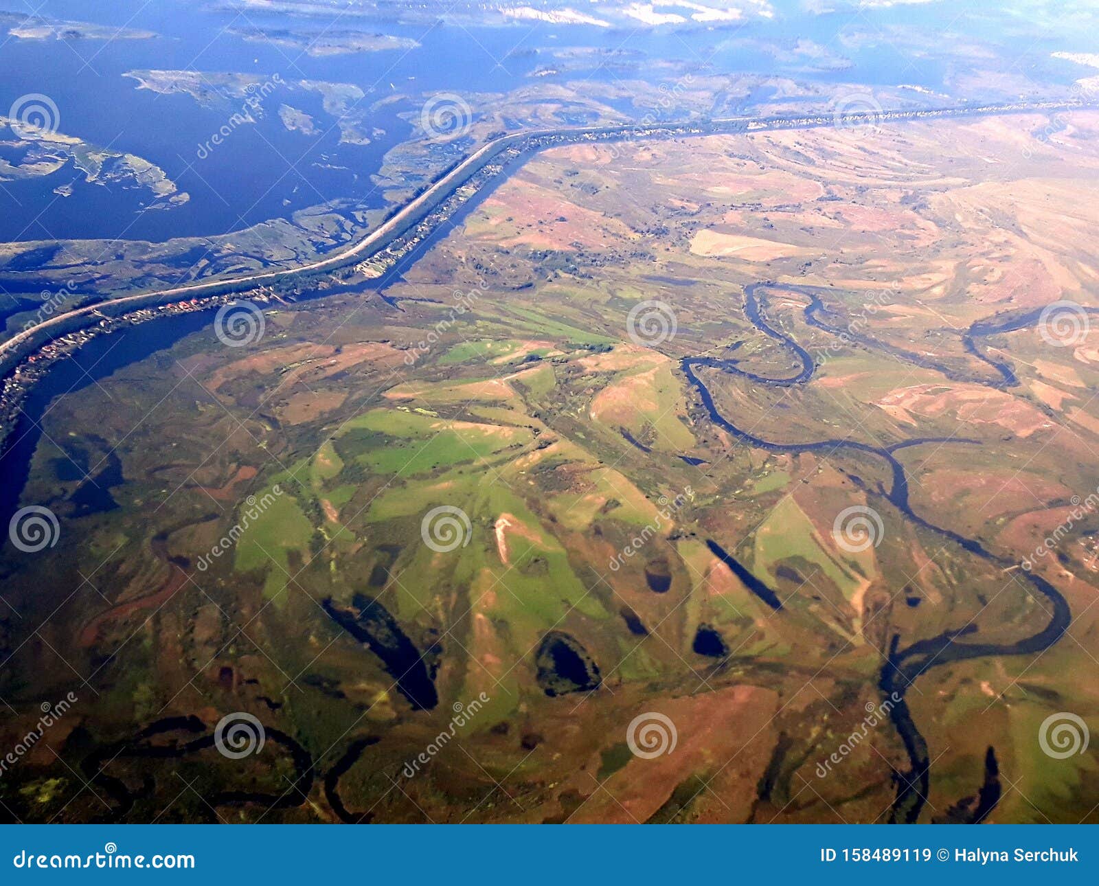 Map from above stock image. Image of view, river, viewfromplane - 158489119