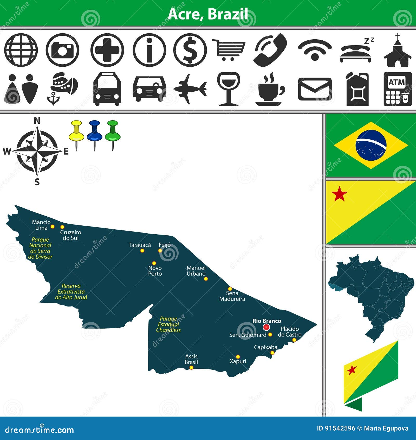 Map of Acre, Brazil stock vector. Illustration of nicaragua - 91542596