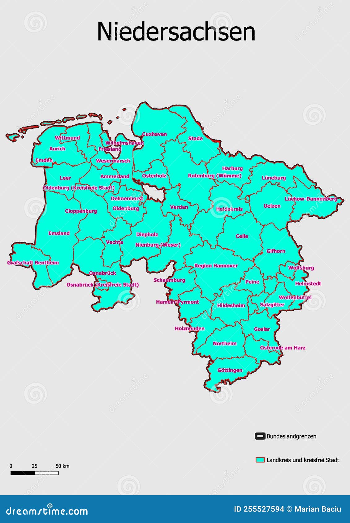 Map Administrative Structure State of Lower Saxony Germany Stock Vector ...