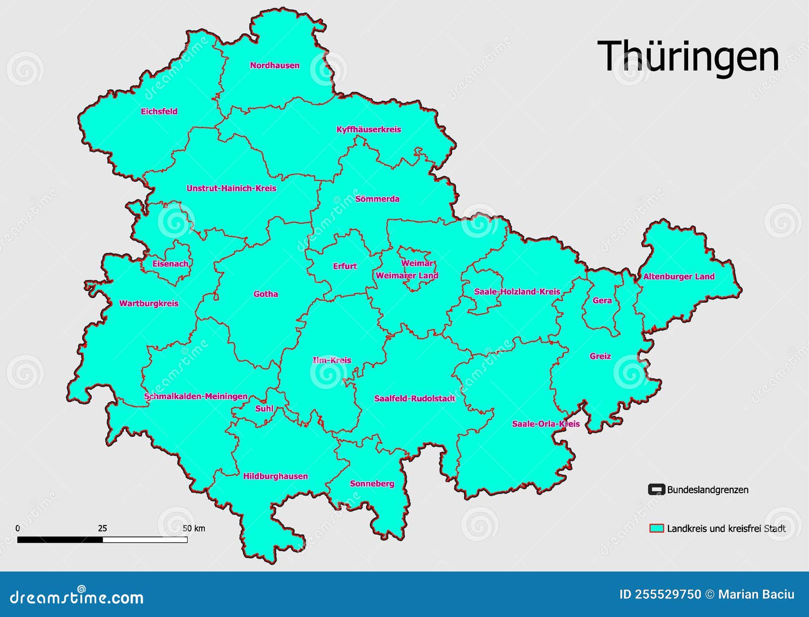 Thuringia Administrative And Political Vector Map With Flag ...