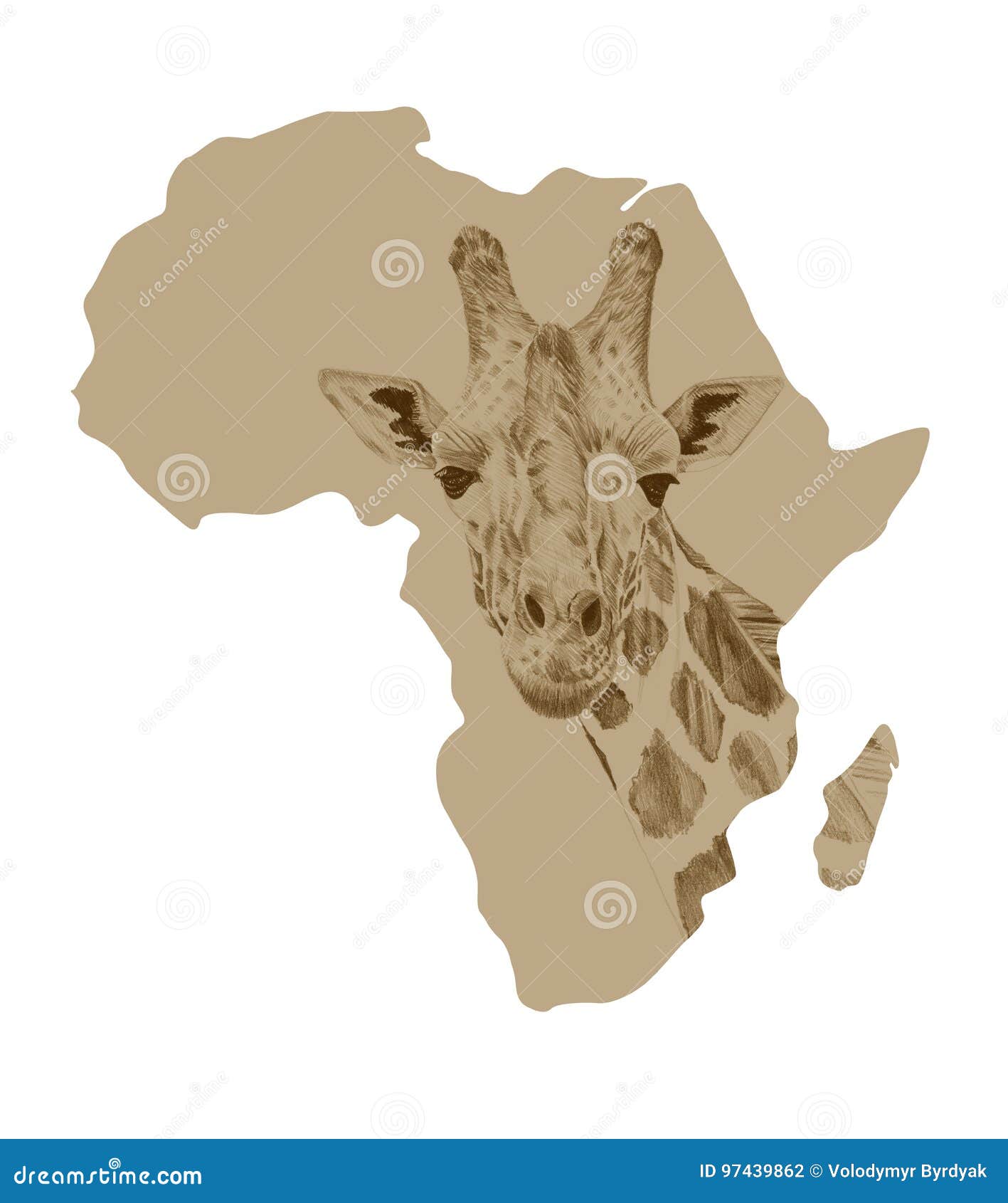 Map of Africa with Drawn Giraffe Stock Illustration - Illustration of ...