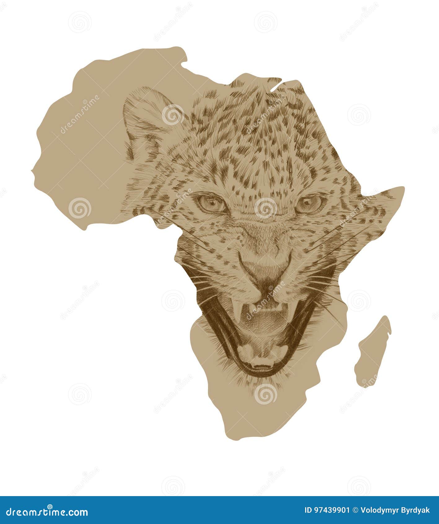 Map of Africa with Drawn Leopard Stock Illustration - Illustration of ...