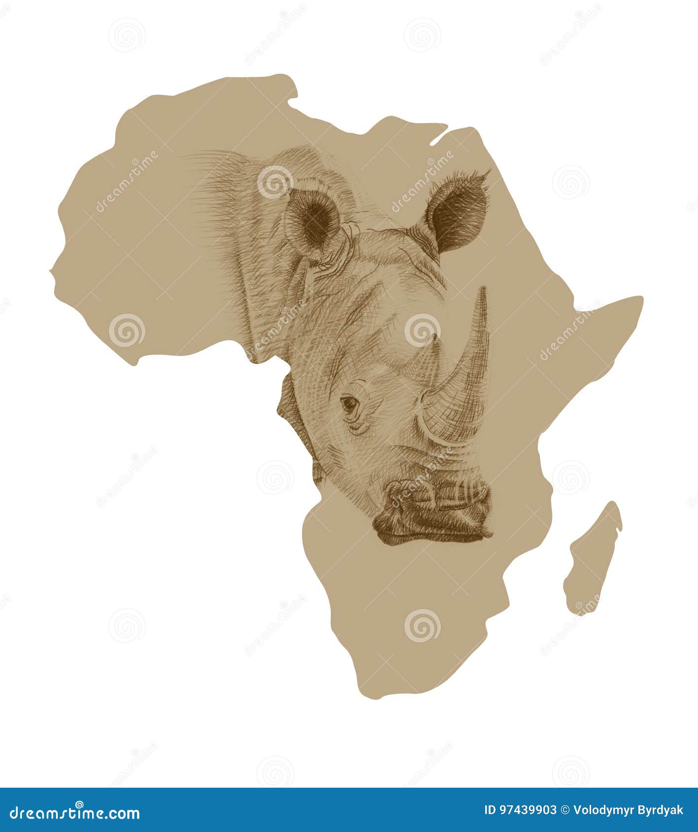 Map of Africa with Drawn Rhino Stock Illustration - Illustration of ...