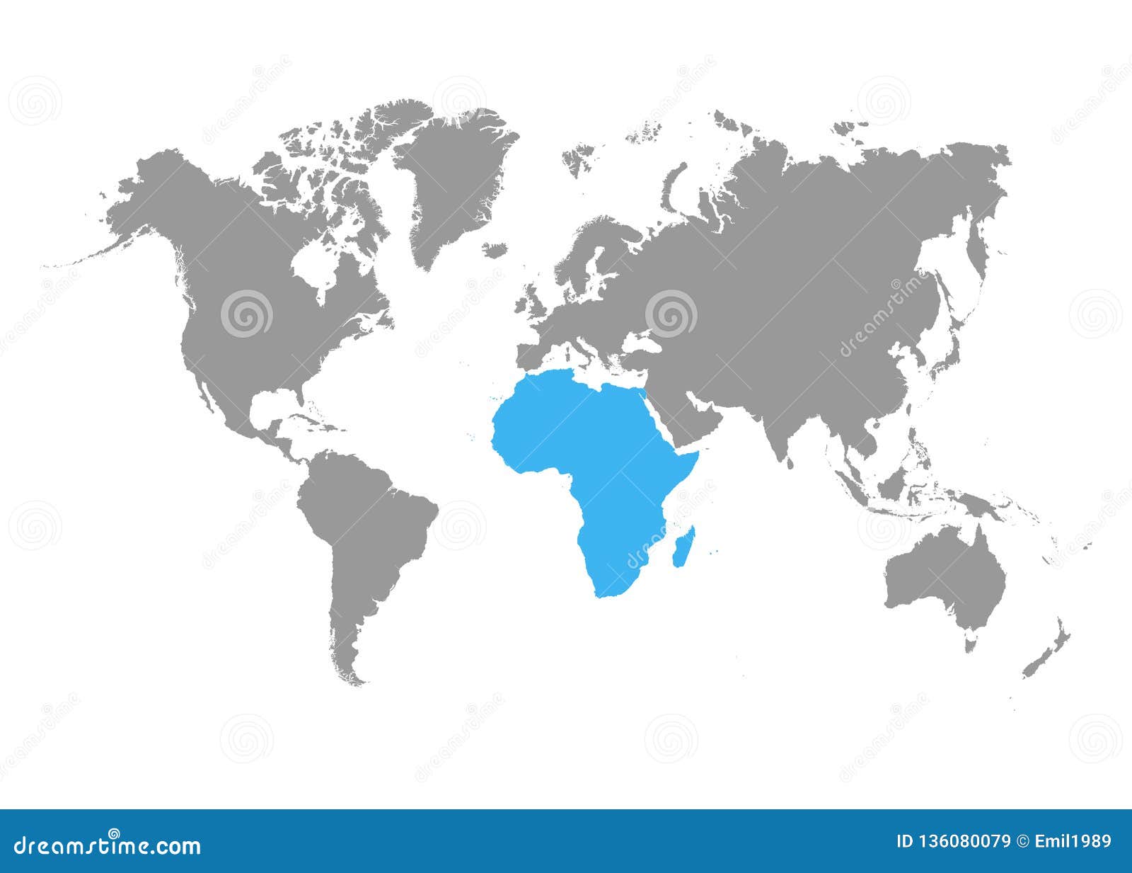 The Map of Africa is Highlighted in Blue on the World Map Stock ...