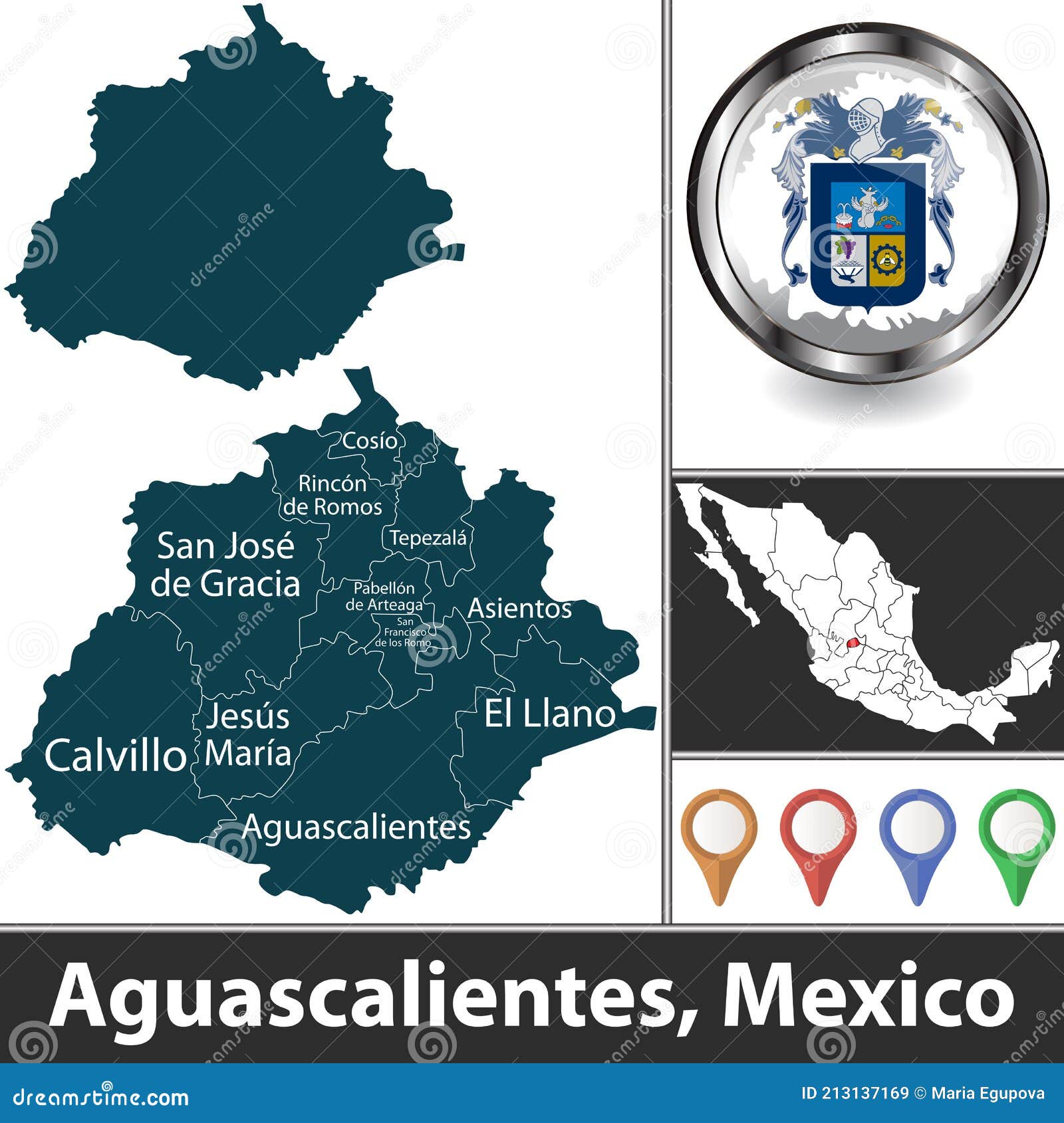 Map of Aguascalientes, Mexico Stock Vector - Illustration of mexican ...