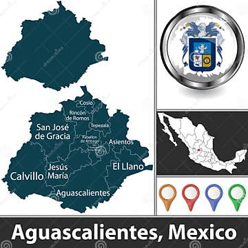 Map of Aguascalientes, Mexico Stock Vector - Illustration of mexican ...