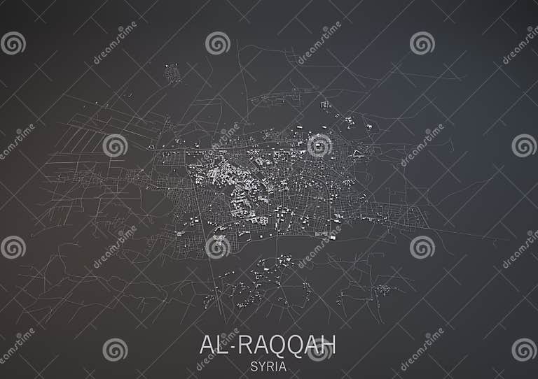 Map of Al-Raqqah, Syria, Satellite View Stock Illustration ...