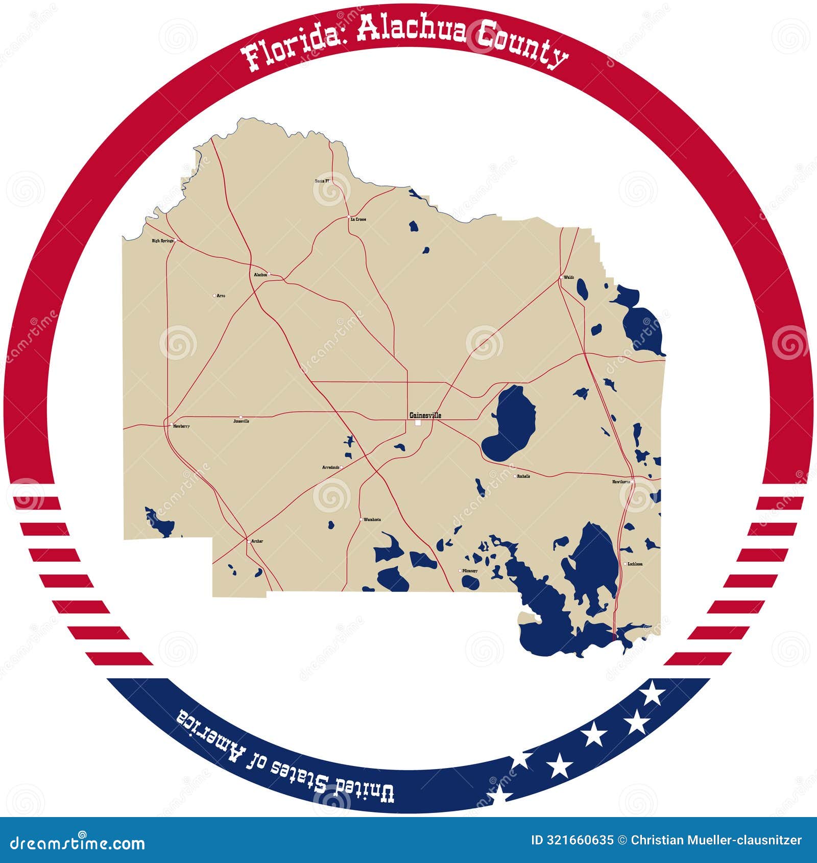 Map of Alachua County in Florida, USA Stock Vector - Illustration of ...