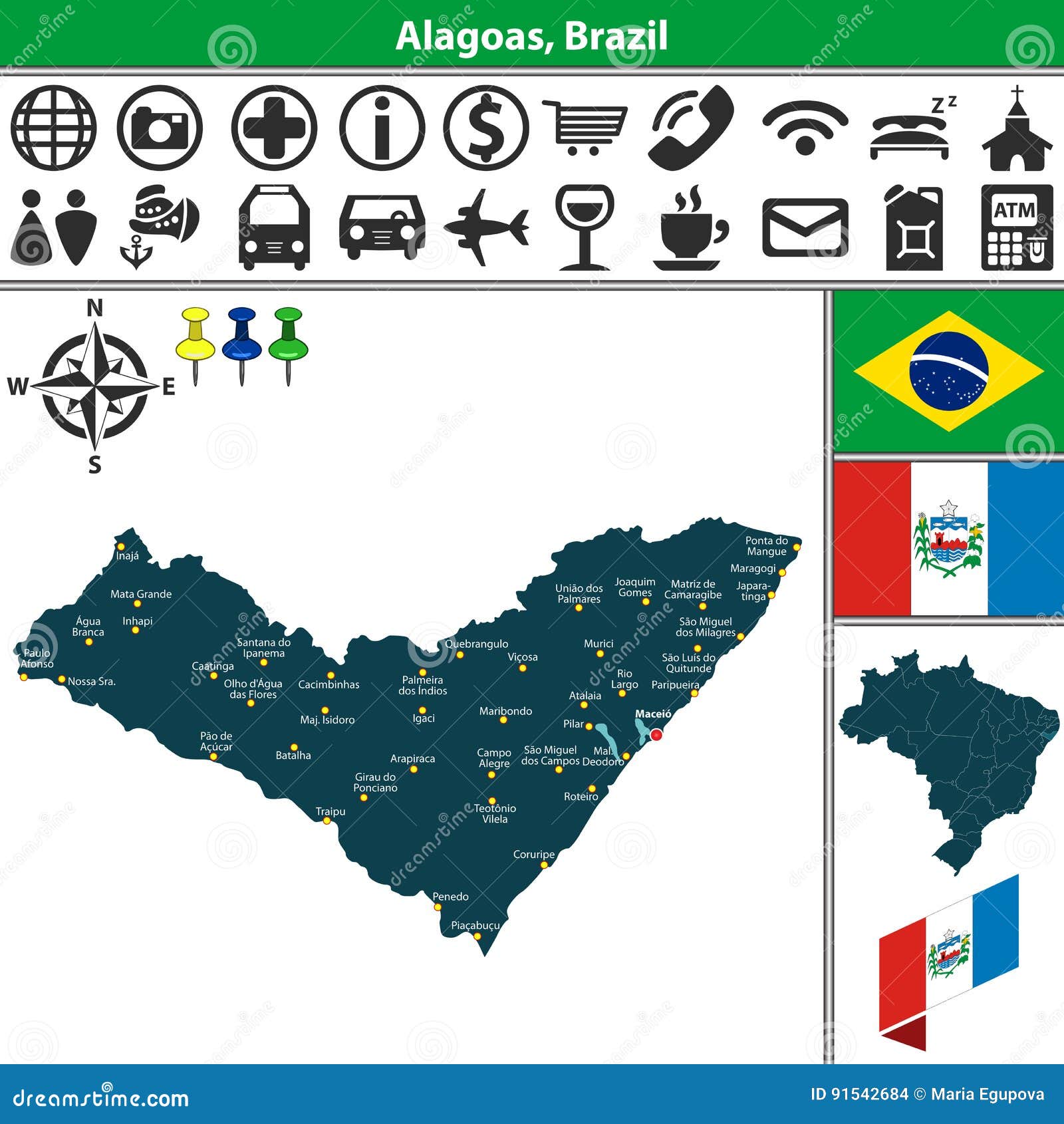Map of Alagoas, Brazil stock vector. Illustration of brazil - 91542684