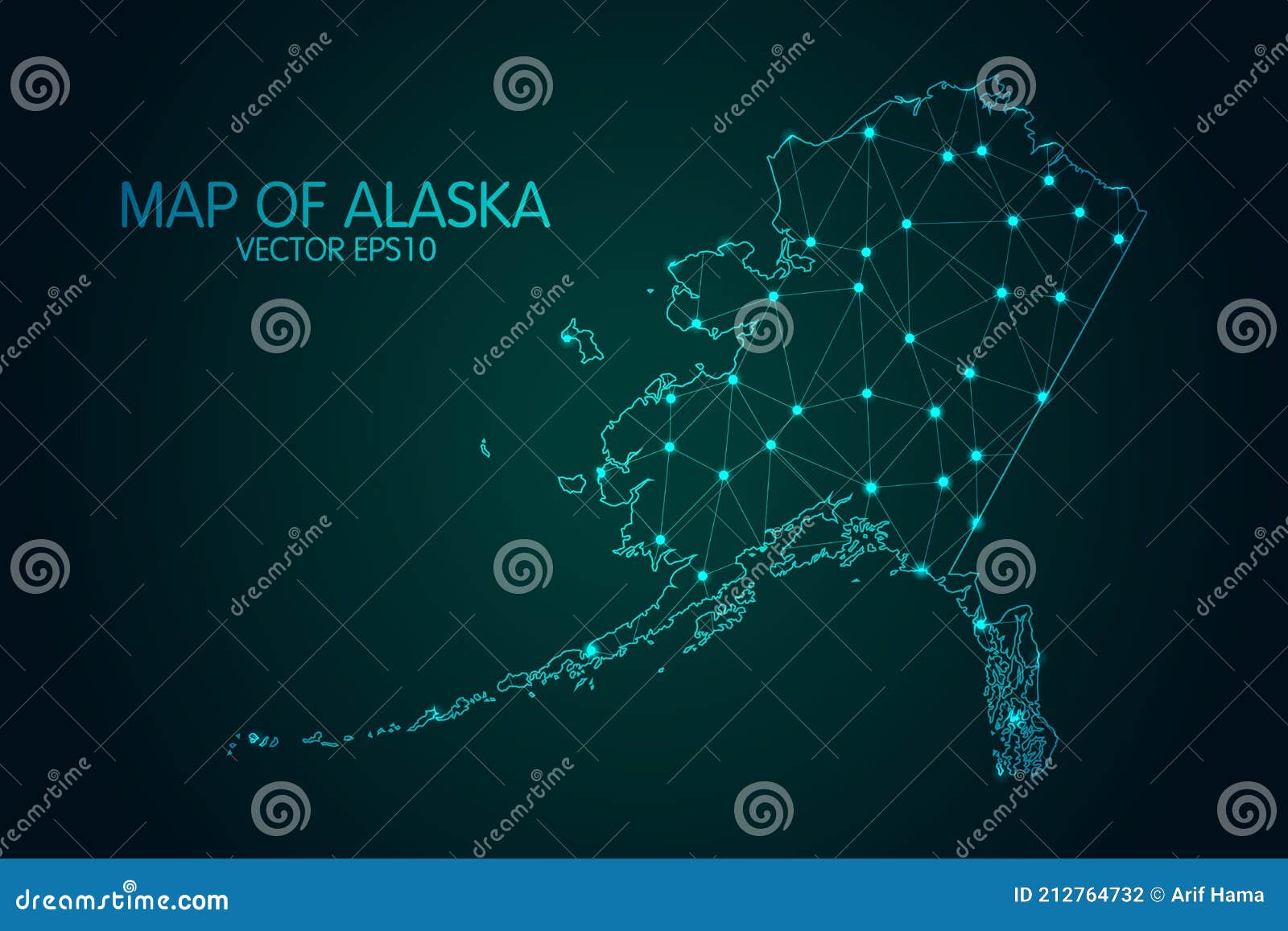 Map of Alaska - with Glowing Point and Lines Scales on the Dark ...