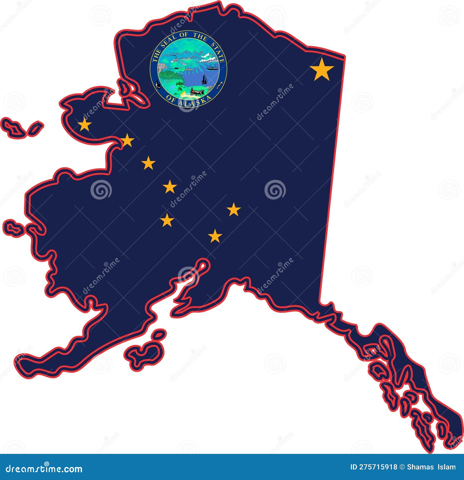 Map of Alaska State USA Illustration Vector Stock Vector - Illustration ...