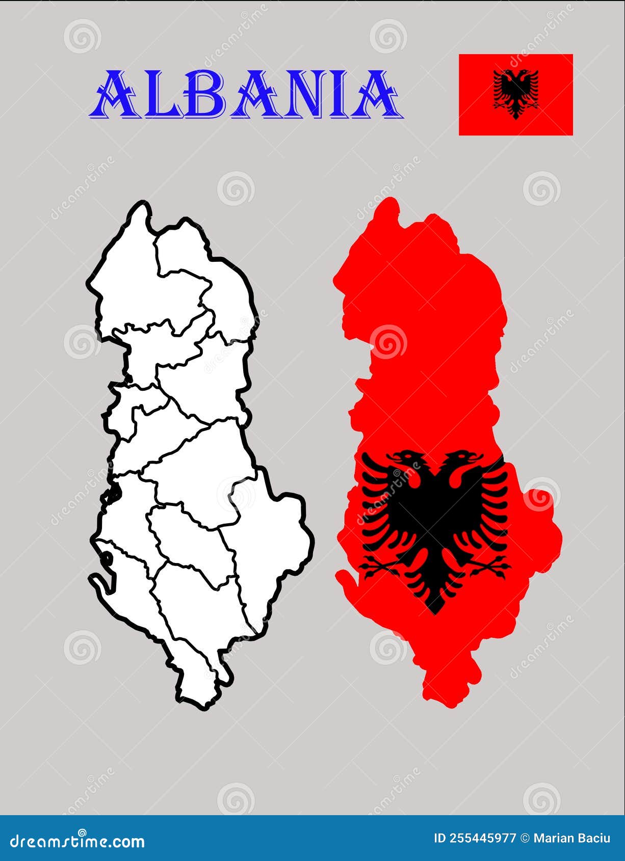 Map of Albania with Regions and Flag Draw and Cut Ou Stock Illustration ...