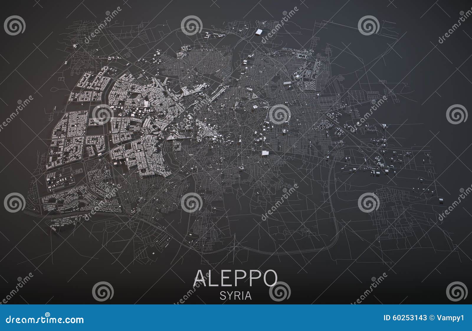 Map of Aleppo, Syria, Satellite View Stock Illustration - Illustration ...