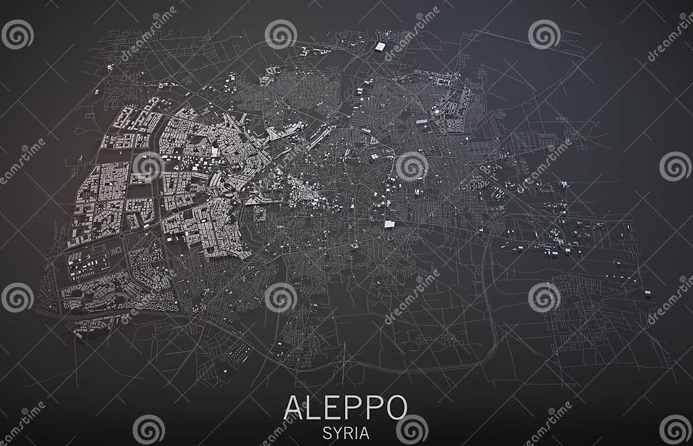 Map of Aleppo, Syria, Satellite View Stock Illustration - Illustration ...
