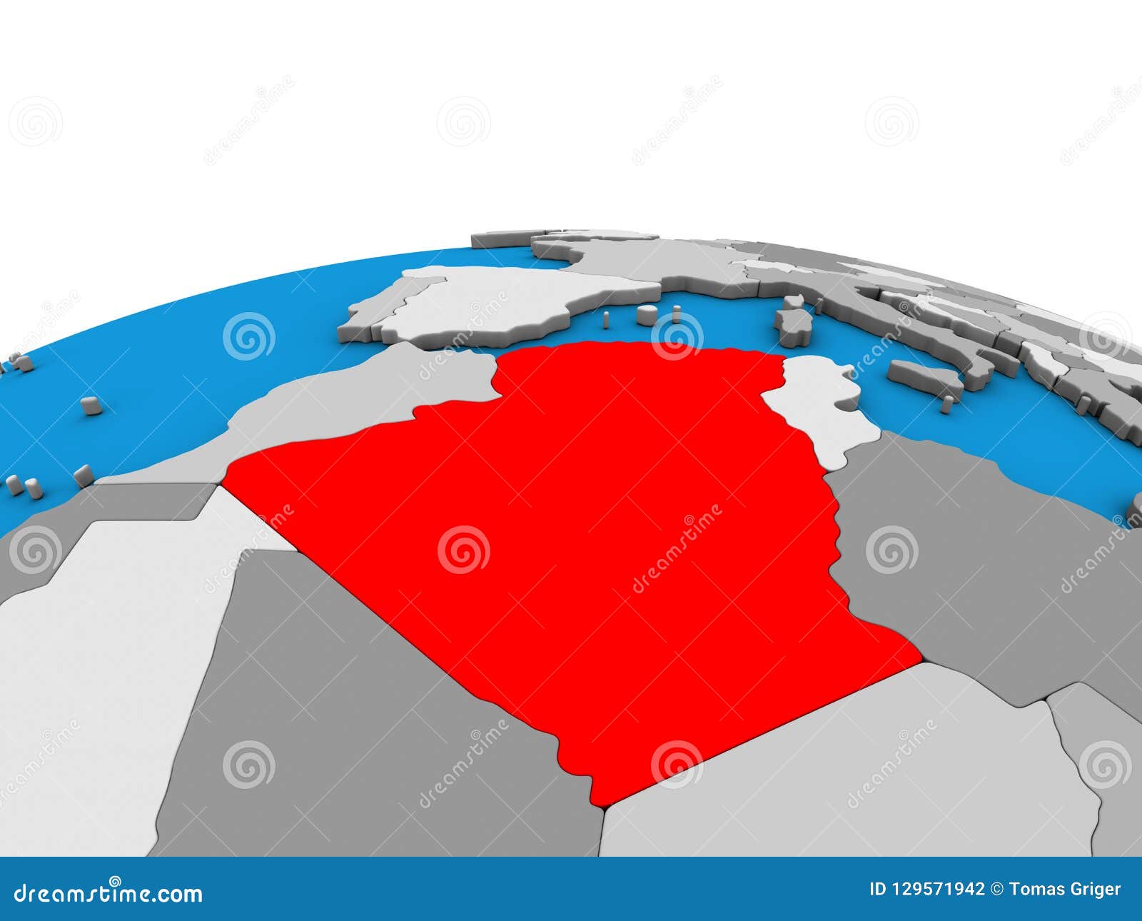 Map of Algeria on 3D globe stock illustration. Illustration of african ...