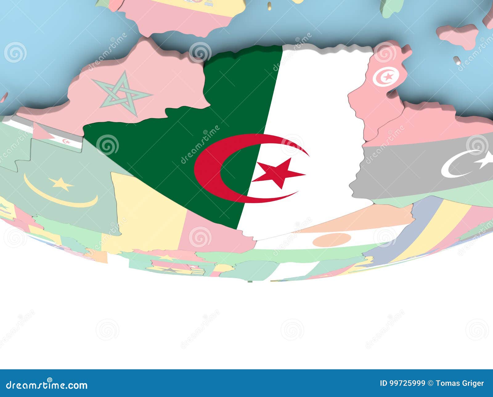 Map of Algeria with Flag on Globe Stock Illustration - Illustration of ...