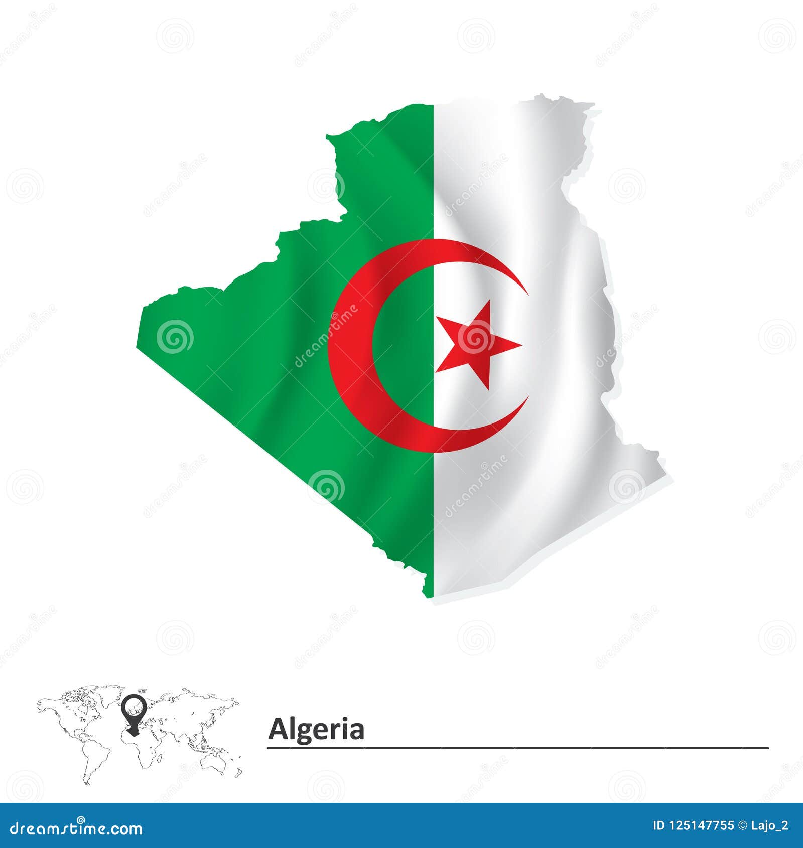 Map of Algeria with flag stock vector. Illustration of vector - 125147755