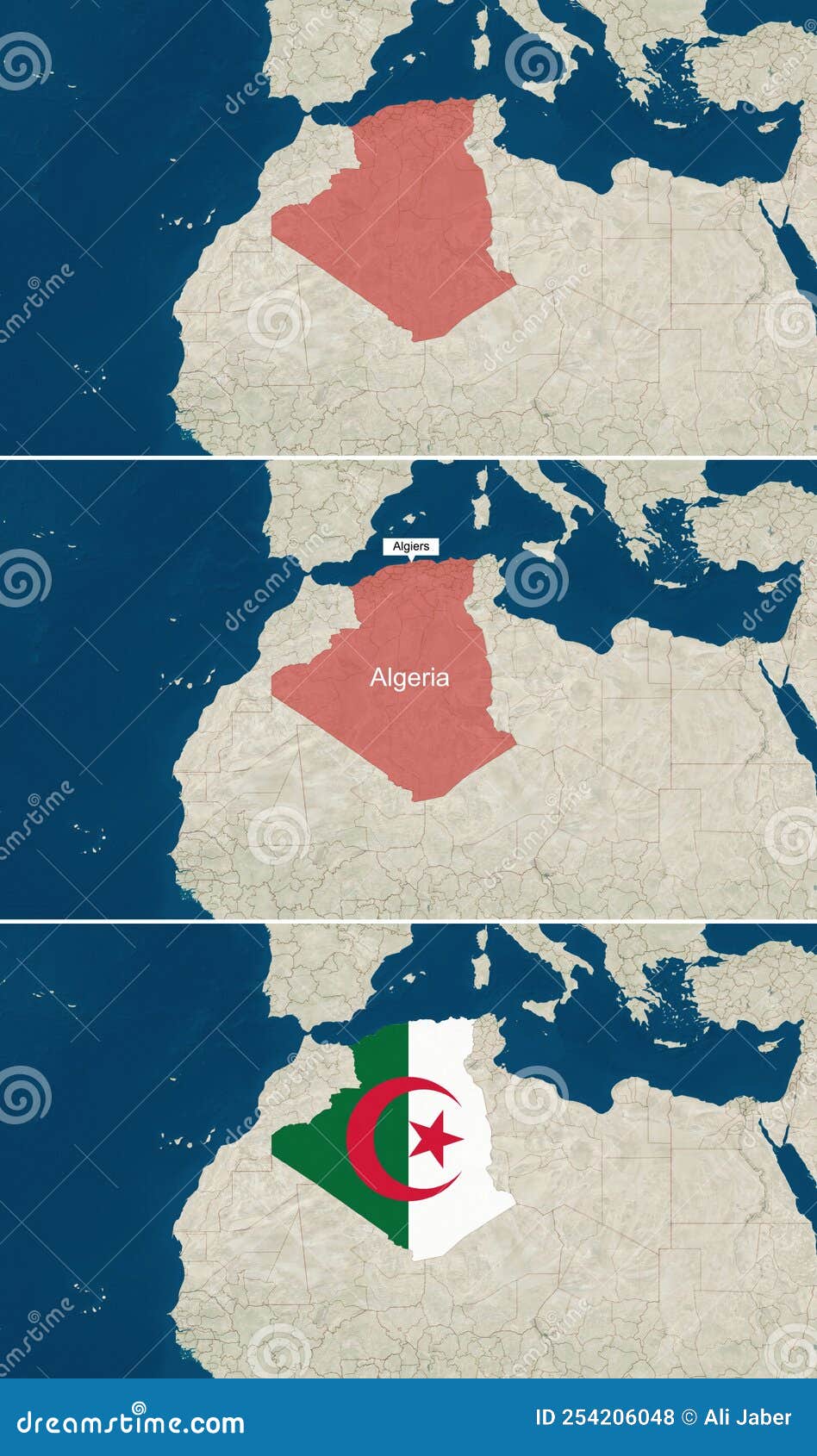 The Map of Algeria with Text, Textless, and with Flag Stock ...