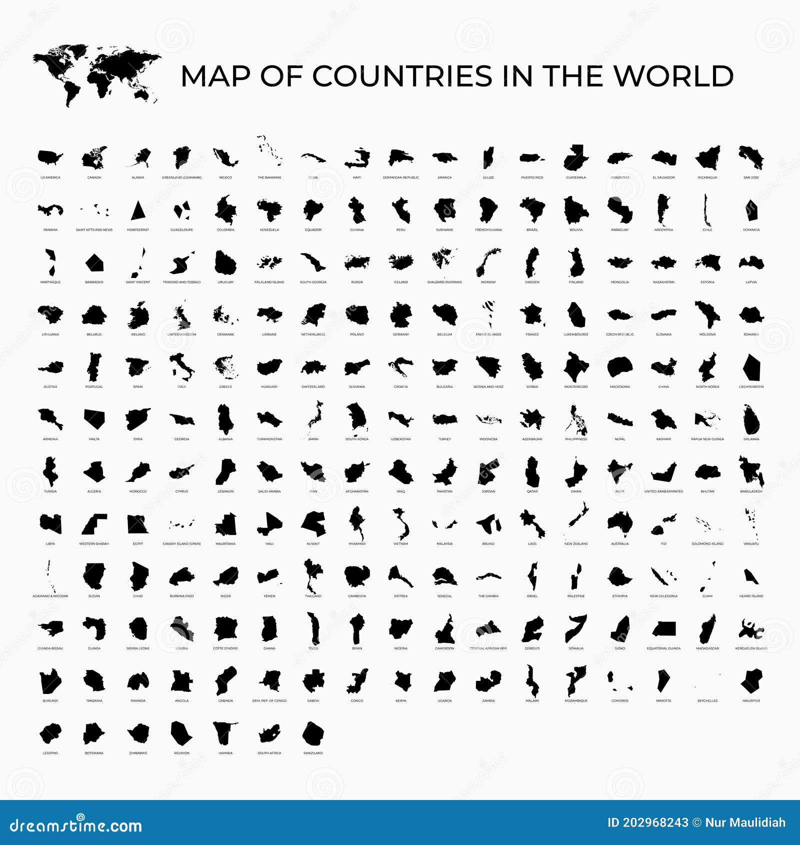 Map of All Countries in the World Stock Illustration - Illustration of ...