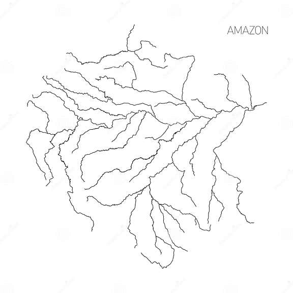 Map of Amazon River Drainage Basin. Simple Thin Outline Vector ...