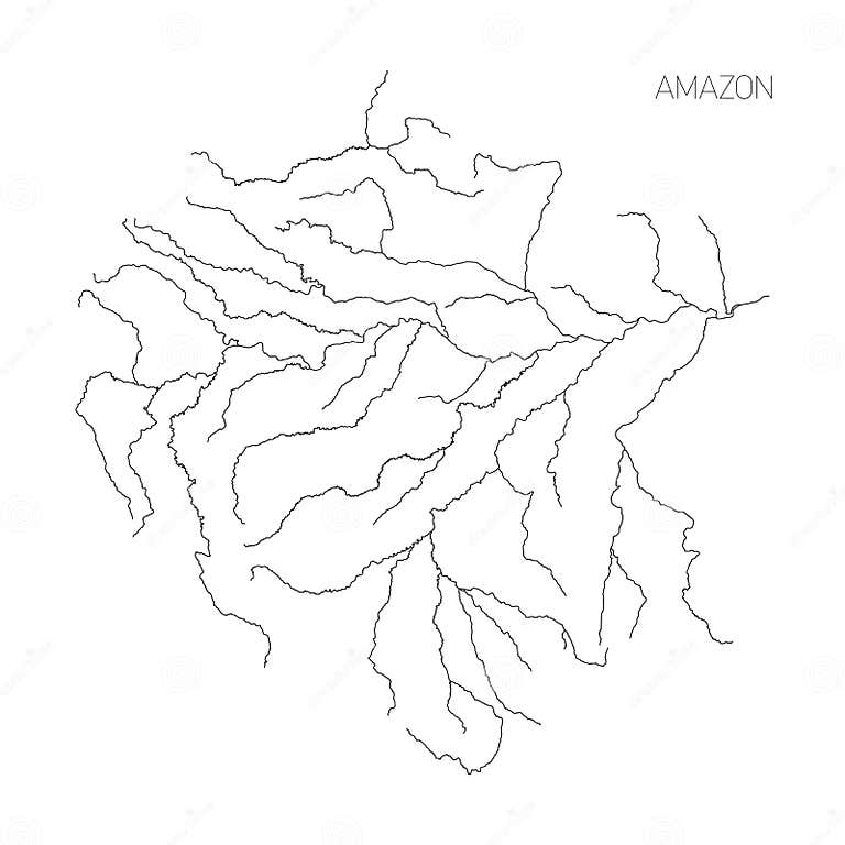Map of Amazon River Drainage Basin. Simple Thin Outline Vector ...