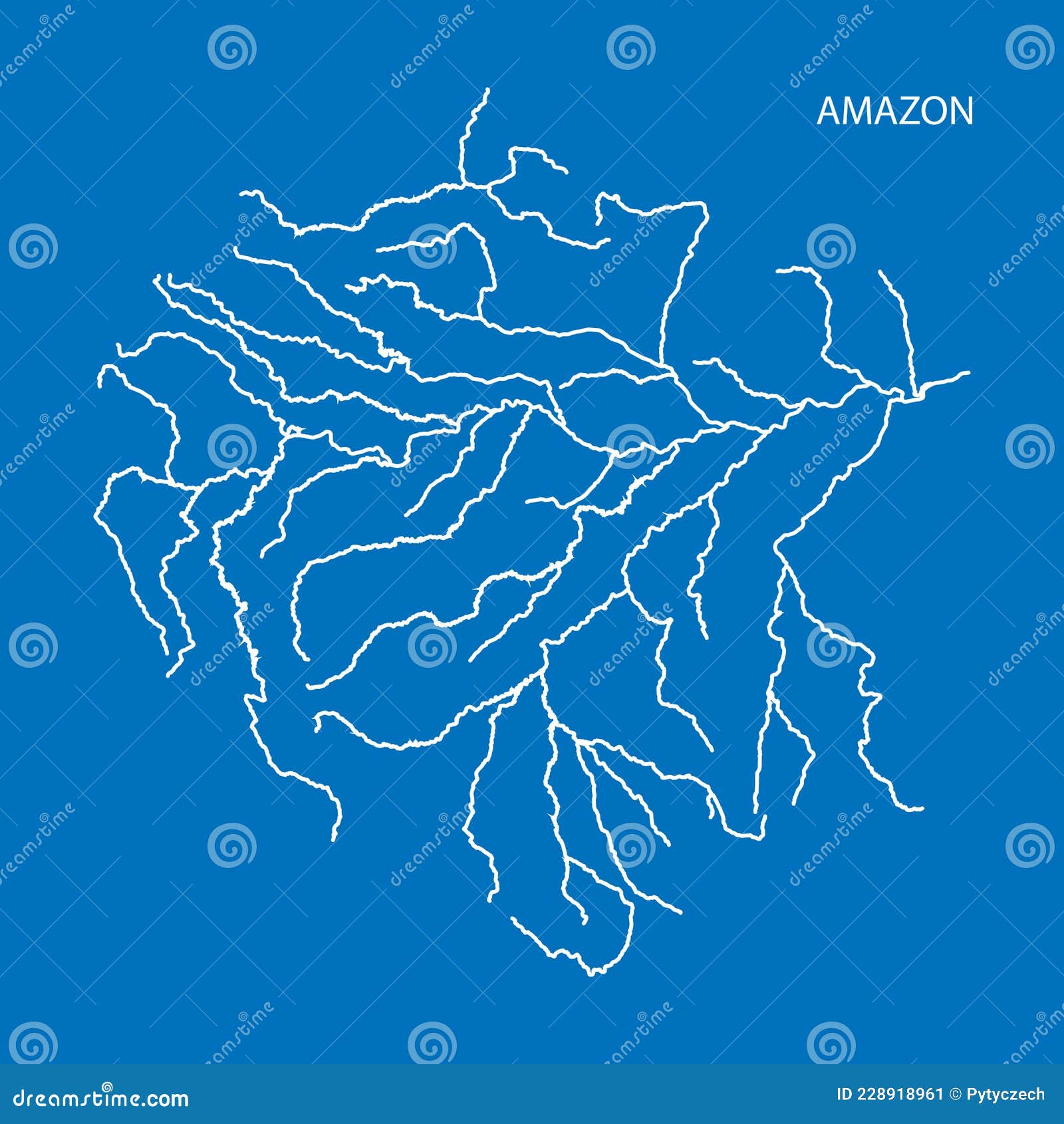 Map of Amazon River Drainage Basin. Simple Thin Outline Vector ...