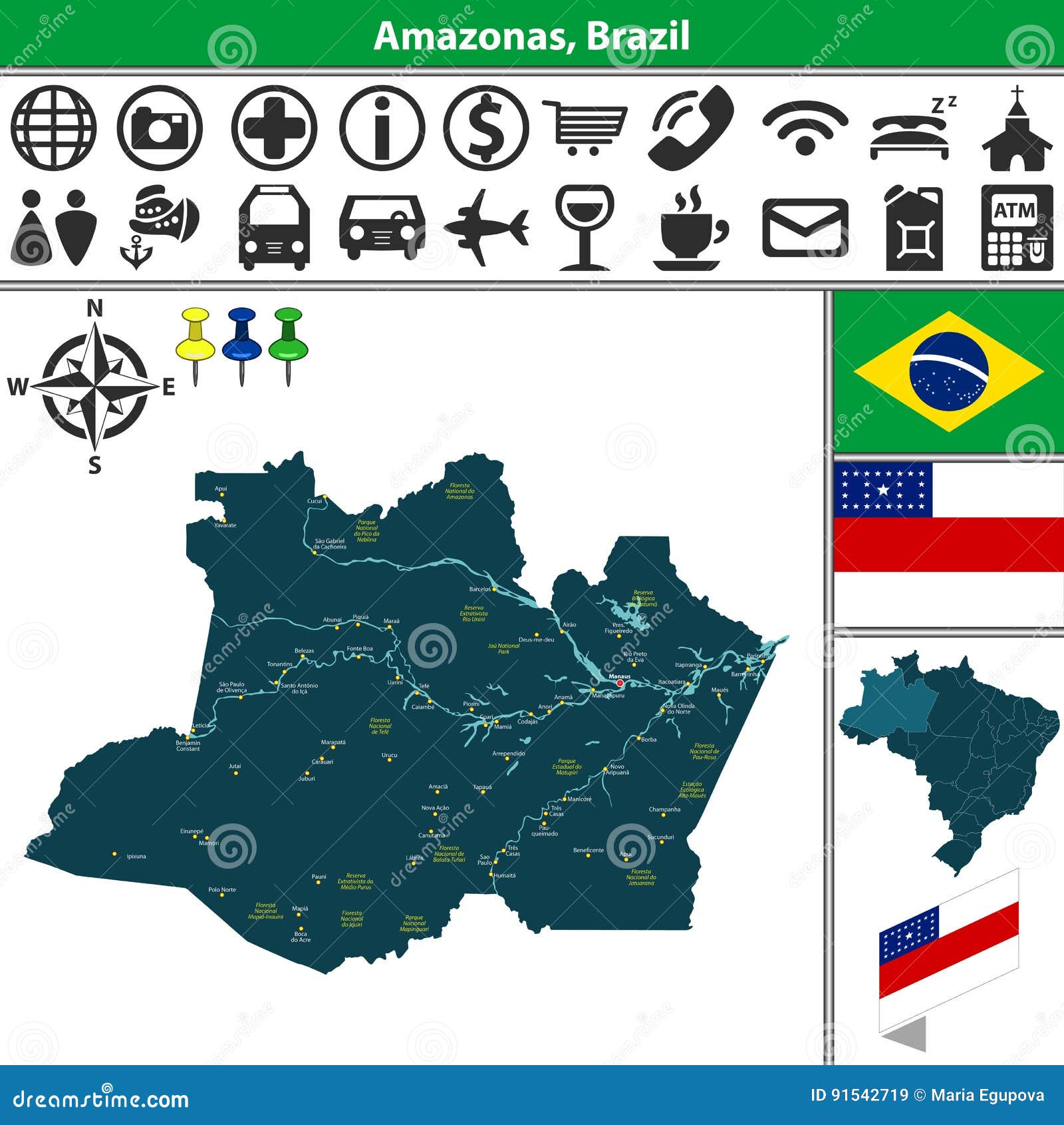 Map of Amazonas, Brazil stock vector. Illustration of silhouette - 91542719