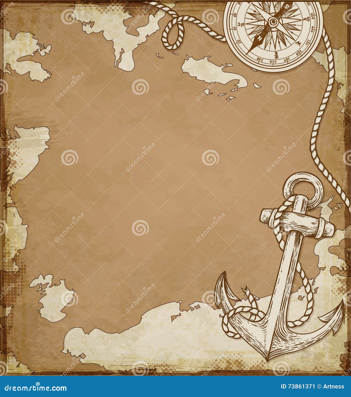 Map with Anchor and Compass Stock Vector - Illustration of manuscript ...