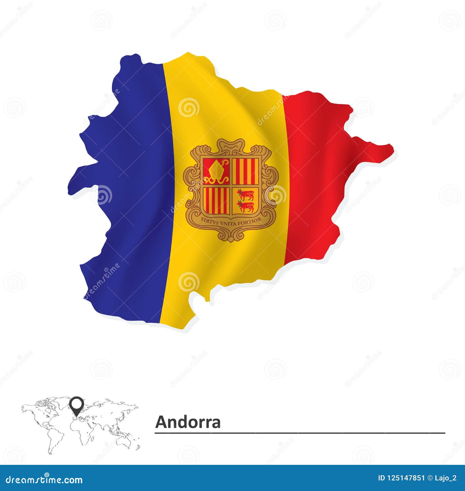 Map of Andorra with flag stock vector. Illustration of country - 125147851
