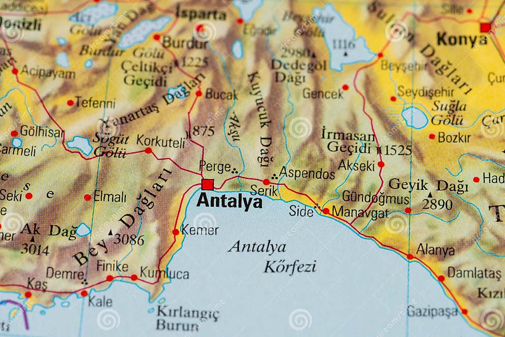 Map of Antalya in Turkey.. stock image. Image of world - 277763939