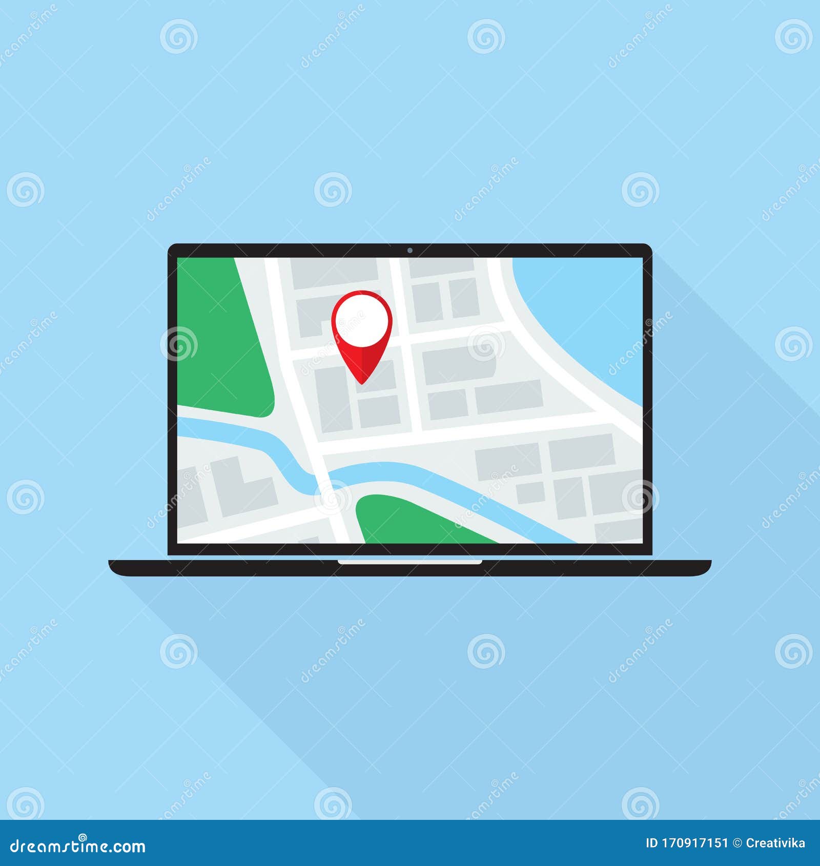 Map Application on Laptop PC Monitor Flat Design Icon Stock Vector ...