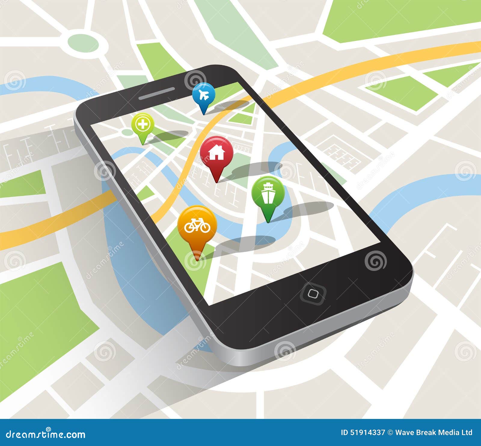 Map Application on Smartphone Stock Vector - Illustration of people ...